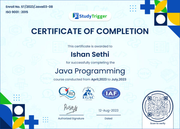 Ishan Sethi certificate - Study Trigger